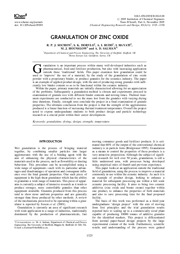 (PDF) Granulation of Zinc Oxide