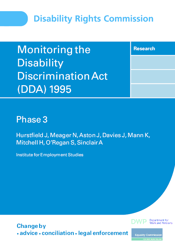 (PDF) Monitoring the Disability Discrimination Act (DDA) 1995. Phase 3