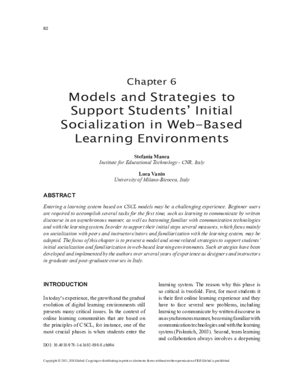 (PDF) Models and Strategies to Support Students’ Initial Socialization ...