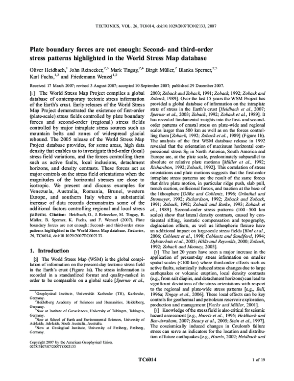 (PDF) World Stress Map of the Earth: a key to tectonic processes and ...