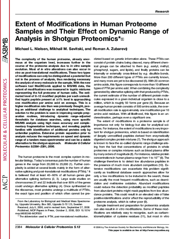(PDF) Extent of Modifications in Human Proteome Samples and Their ...