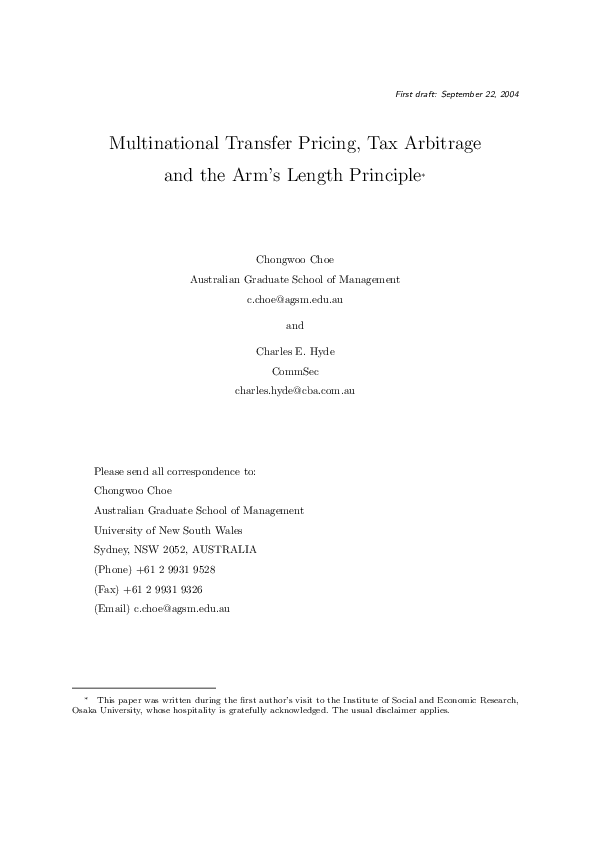 (PDF) Multinational Transfer Pricing, Tax Arbitrage, and the Arm's ...