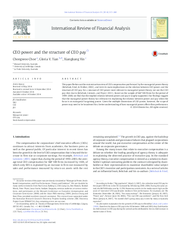 (PDF) CEO power and the structure of CEO pay