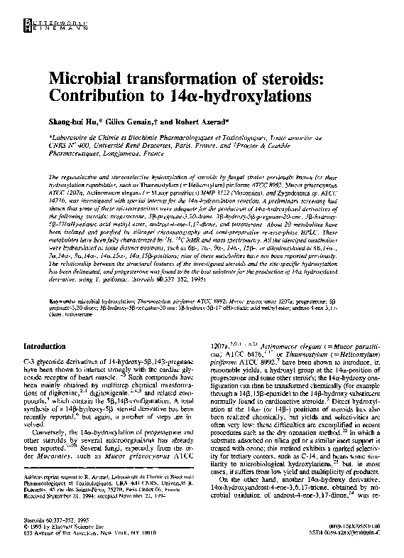 (PDF) Microbial transformation of steroids: Contribution to 14α ...