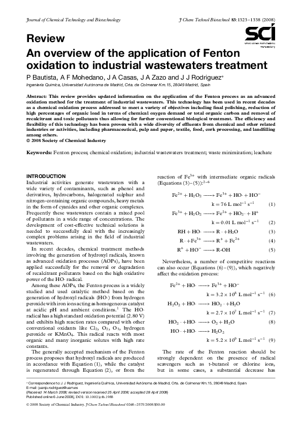 (PDF) An overview of the application of Fenton oxidation to industrial ...