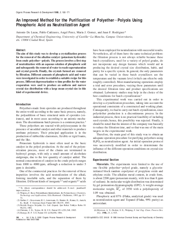 (PDF) An Improved Method for the Purification of Polyether−Polyols Using Phosphoric Acid as ...