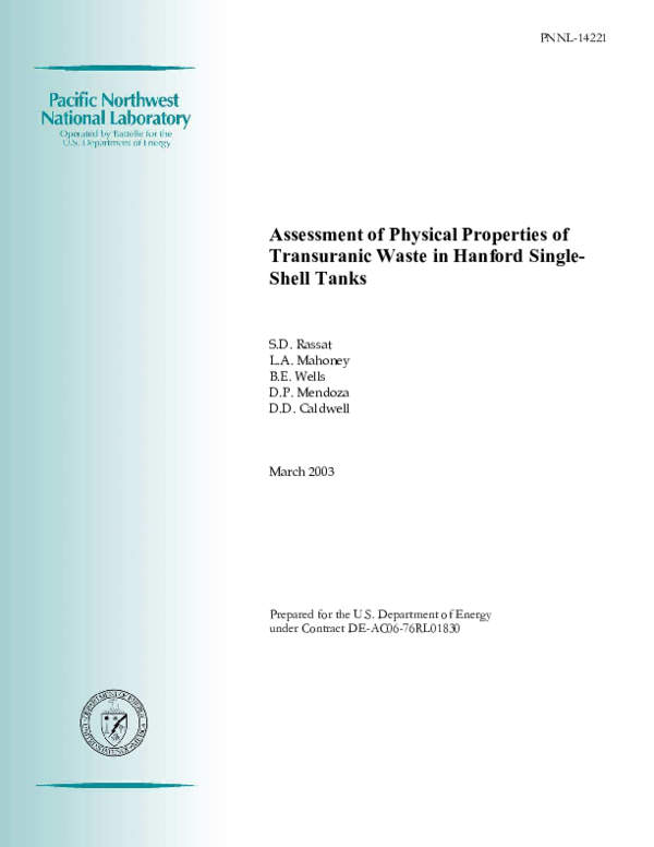 (PDF) Assessment of Physical Properties of Transuranic Waste in Hanford ...