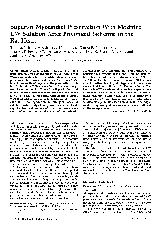 (PDF) Superior myocardial preservation with modified UW solution after ...