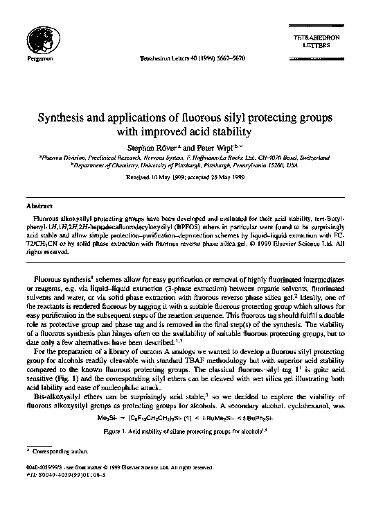 (PDF) Synthesis and applications of fluorous silyl protecting groups ...