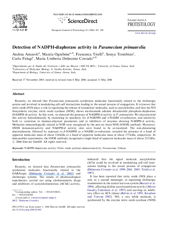 (PDF) Detection of NADPH-diaphorase activity in Paramecium primaurelia