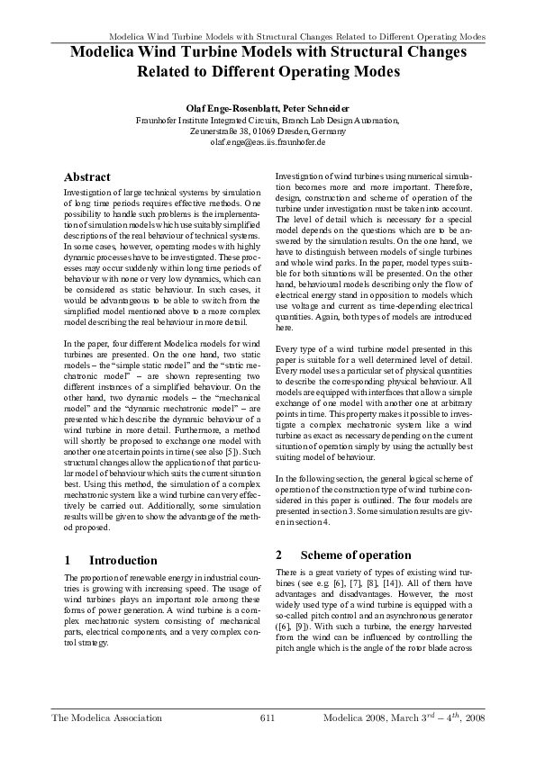 (PDF) Modelica Wind Turbine Models with Structural Changes Related to ...