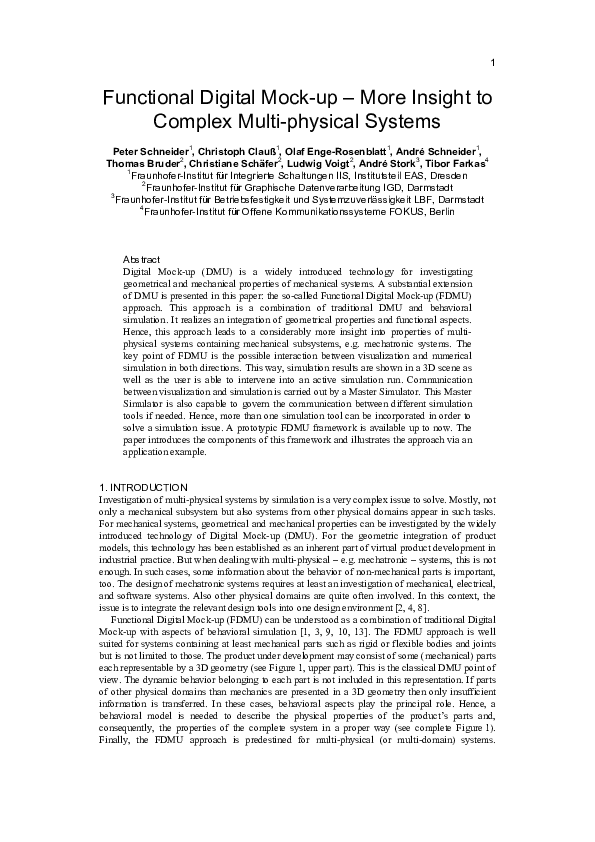 (PDF) Functional digital mock-up – more insight to complex multi-physical systems | Olaf Enge ...