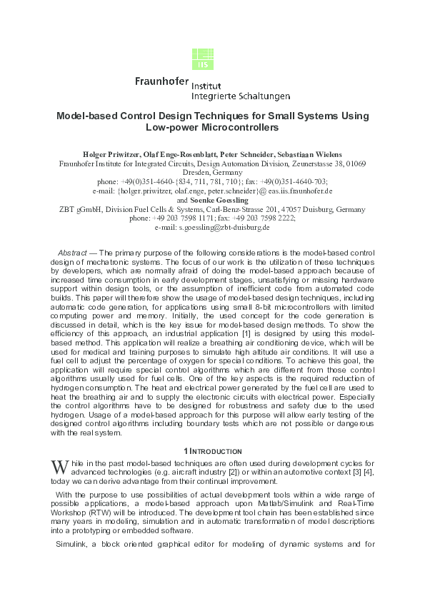 (PDF) Model-based control design techniques for small systems using low-power microcontrollers