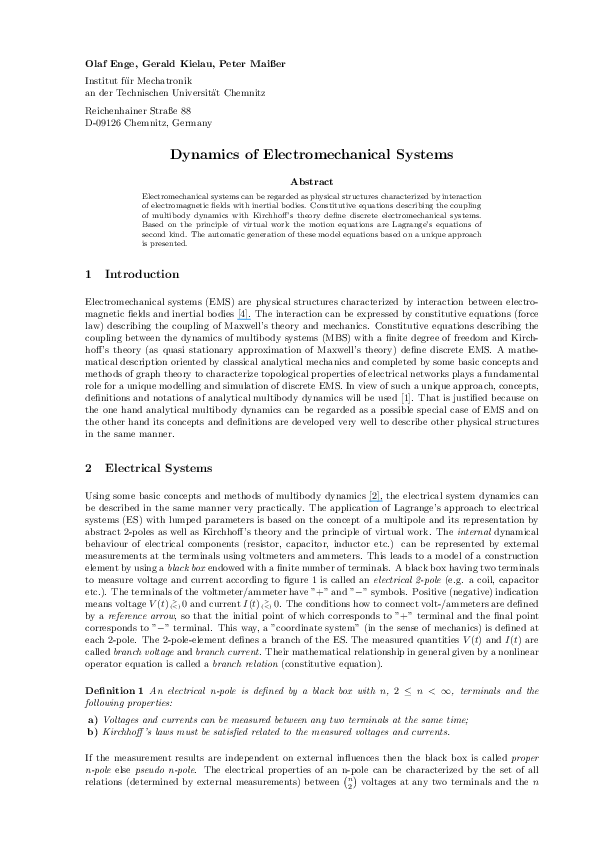 (PDF) Dynamics of Electromechanical Systems