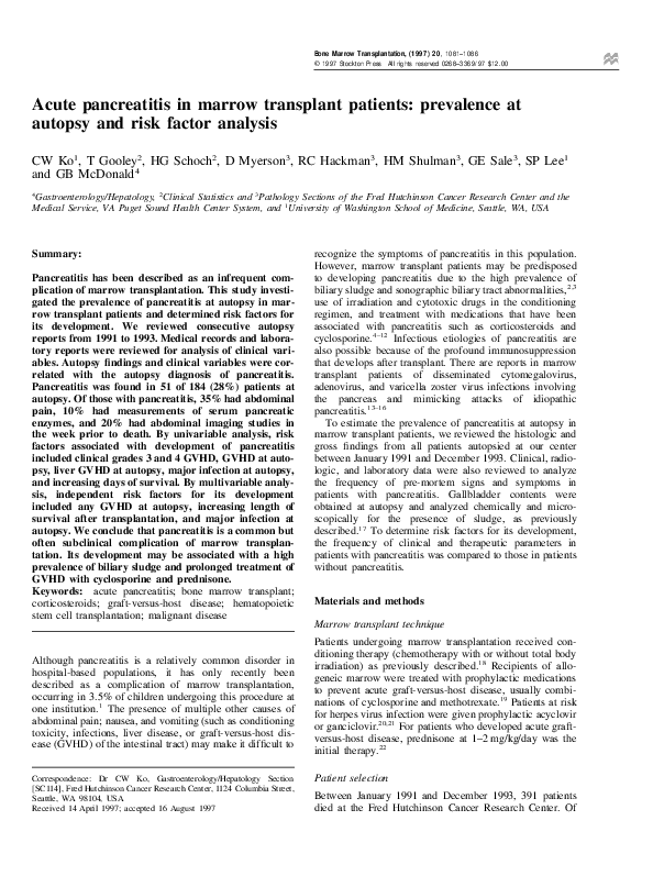 (PDF) Acute pancreatitis in marrow transplant patients: prevalence at ...