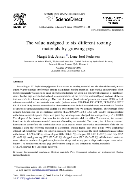 (PDF) The value assigned to six different rooting materials by growing pigs