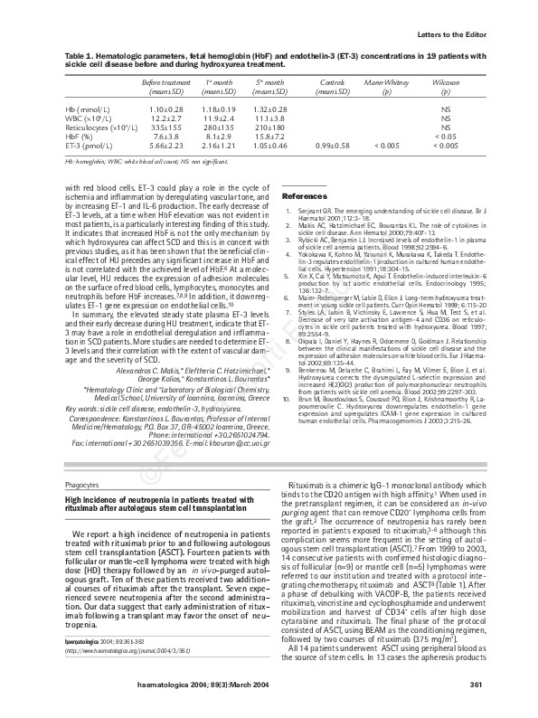 (PDF) Table 1. Hematologic parameters, fetal hemoglobin (HbF) and endothelin-3 (ET3 ...