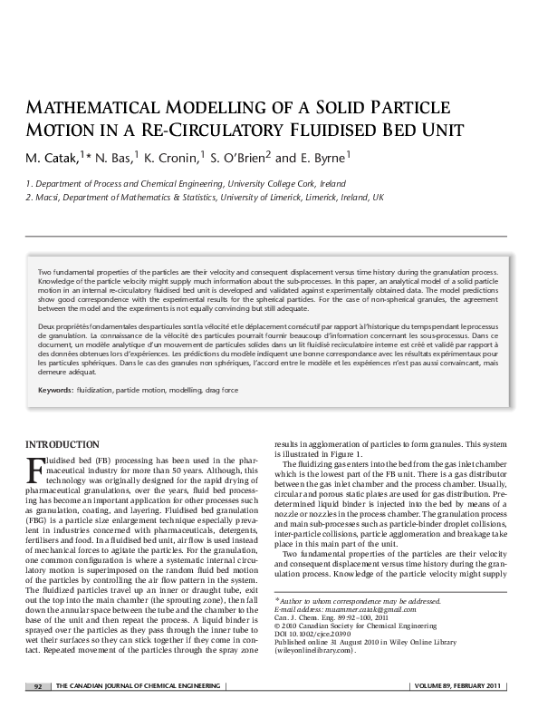 (PDF) Mathematical modelling of a solid particle motion in a re ...