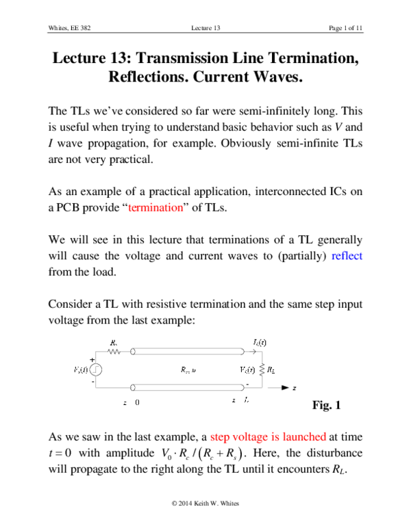 (PDF) Lecture 13: Transmission Line Termination, Reflections. Current Waves