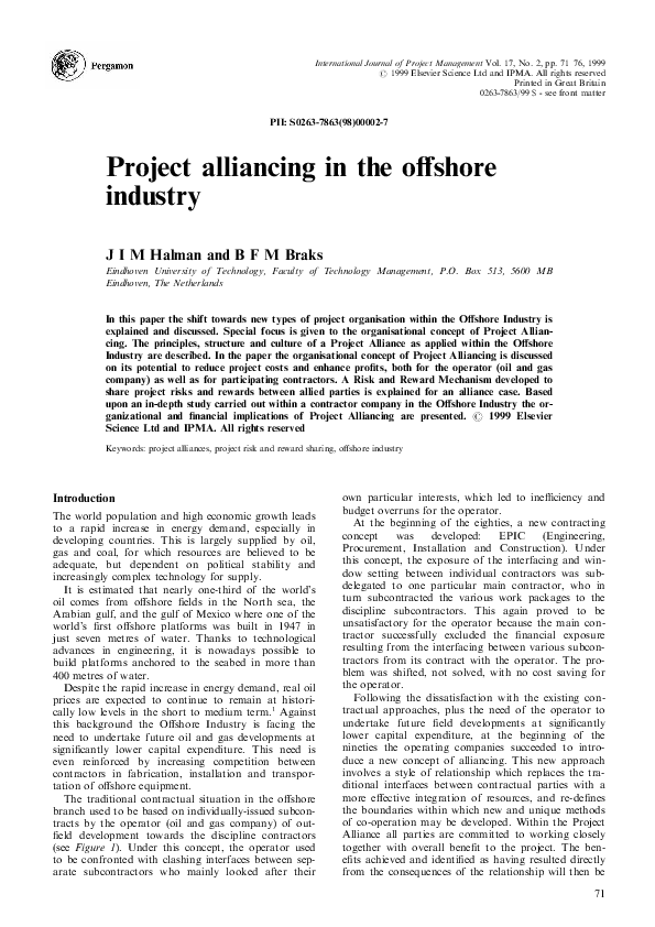 (PDF) Project alliancing in the offshore industry