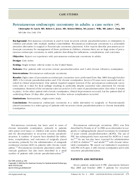 (PDF) Percutaneous Endoscopic Cecostomy in Adults: A Case Series ...