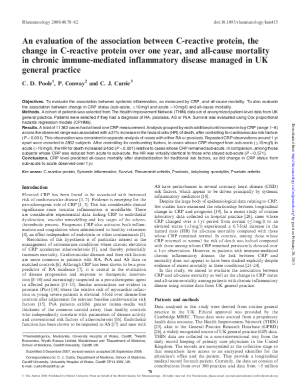 (PDF) C-Reactive Protein and All-Cause Mortality in a Large Hospital-Based Cohort | Georg Endler ...