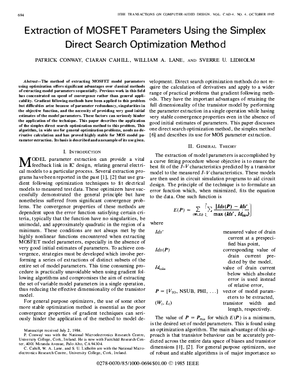 (PDF) Extraction of MOSFET Parameters Using the Simplex Direct Search Optimization Method