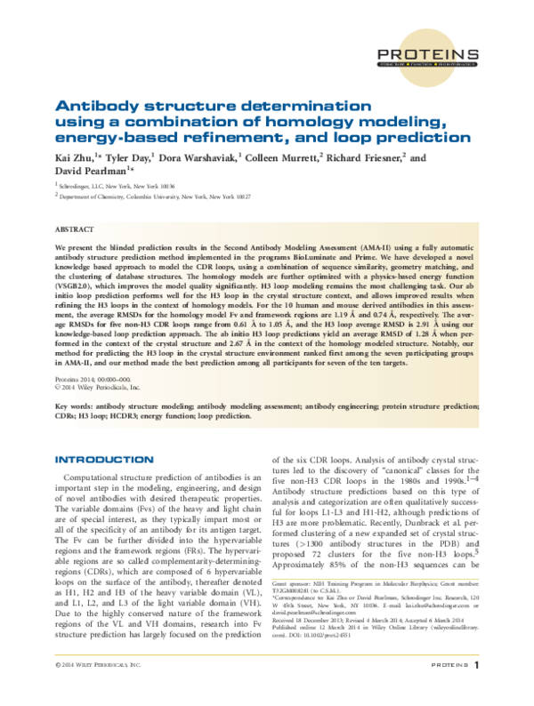 (PDF) Antibody structure determination using a combination of homology ...