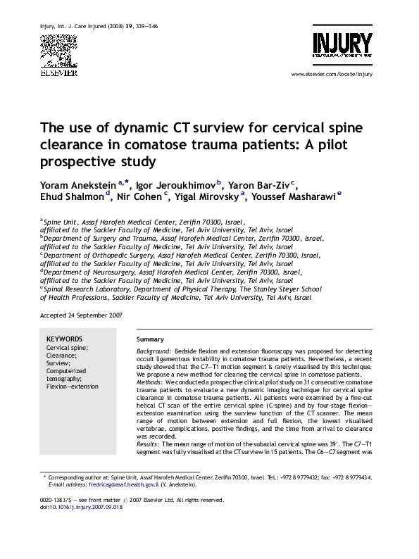 (PDF) The use of dynamic CT surview for cervical spine clearance in ...