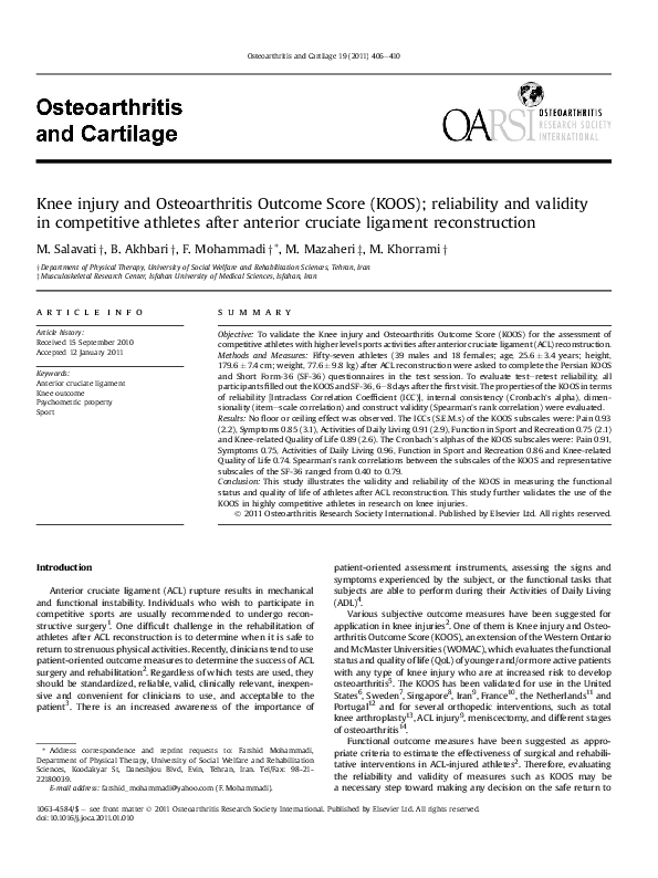 (PDF) Knee Injury and Osteoarthritis Outcome Score (KOOS)—Development ...