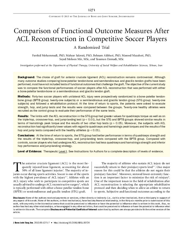 (PDF) Comparison of Functional Outcome Measures After ACL ...