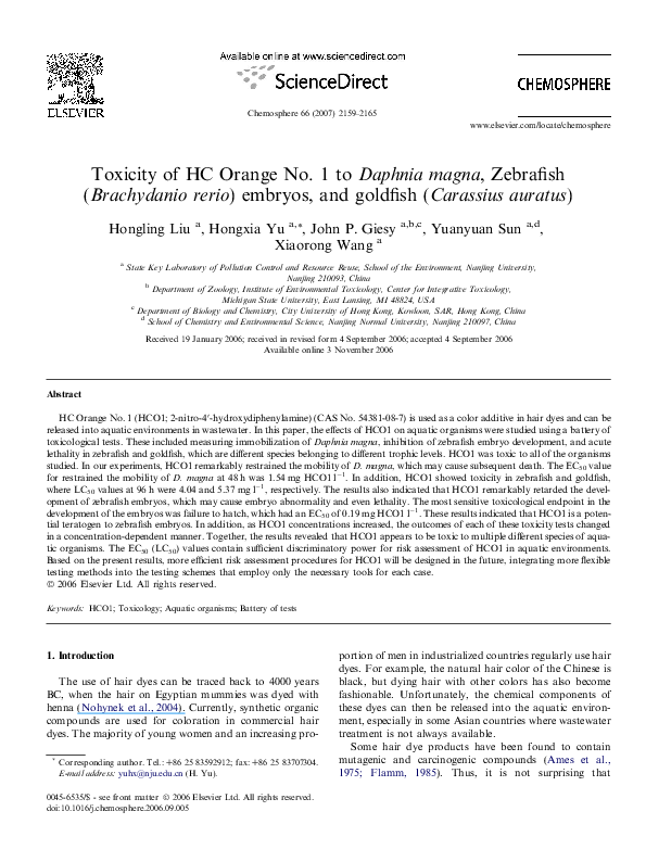 (PDF) Toxicity of HC Orange No. 1 to Daphnia magna, Zebrafish ...