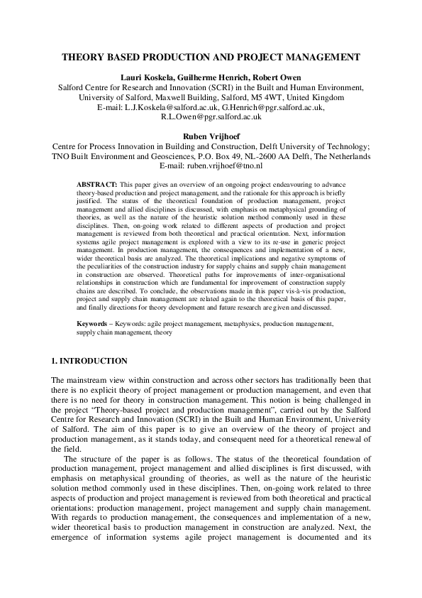 (PDF) Theory based production & project management