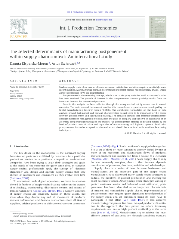 (PDF) The selected determinants of manufacturing postponement within ...