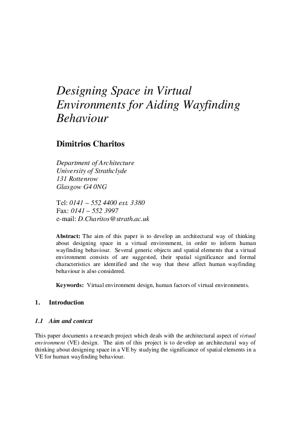 (PDF) Designing Space in Virtual Environments for Aiding Wayfinding Behaviour