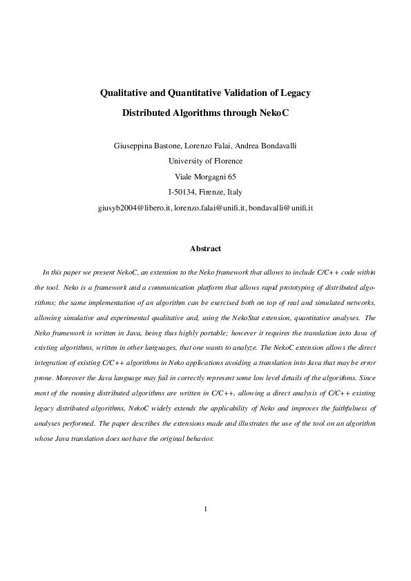 (PDF) Qualitative and Quantitative Validation of Legacy Distributed Algorithms through NekoC | L ...