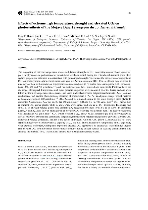 (PDF) Effects of extreme high temperature, drought and elevated CO2 on photosynthesis of the ...