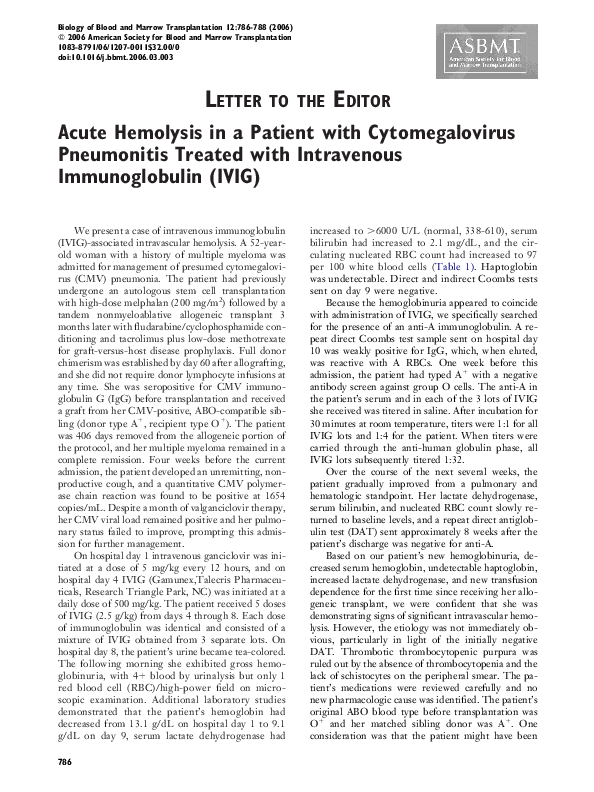 (PDF) Acute Hemolysis in a Patient with Cytomegalovirus Pneumonitis ...
