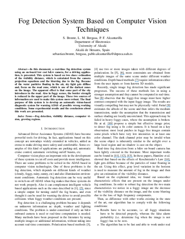 (PDF) Fog detection system based on computer vision techniques