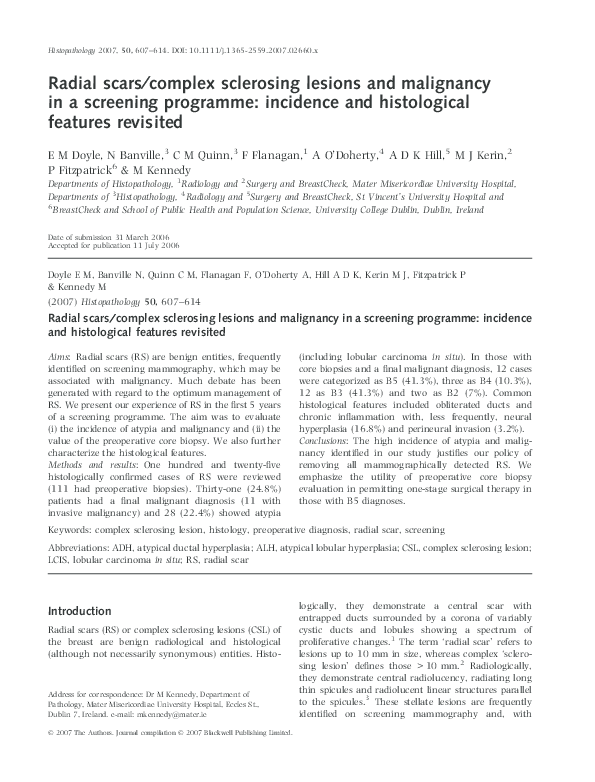 (PDF) Radial scars/complex sclerosing lesions and malignancy in a ...