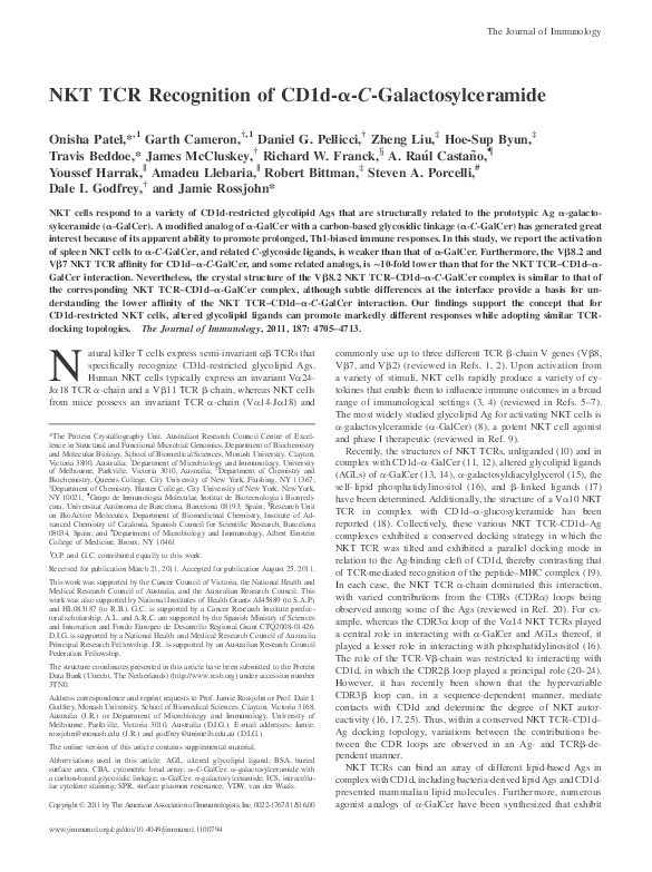 (PDF) NKT TCR Recognition of CD1d- -C-Galactosylceramide