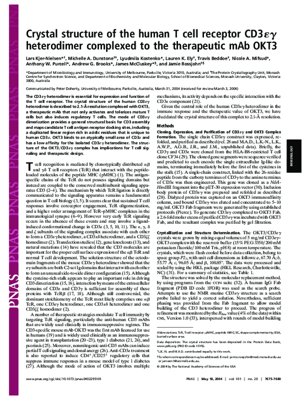 (PDF) Crystal structure of the human T cell receptor CD3 heterodimer ...
