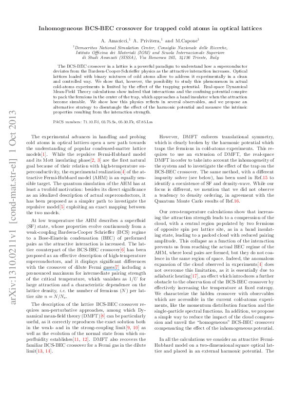 (PDF) Inhomogeneous BCS-BEC crossover for trapped cold atoms in optical ...