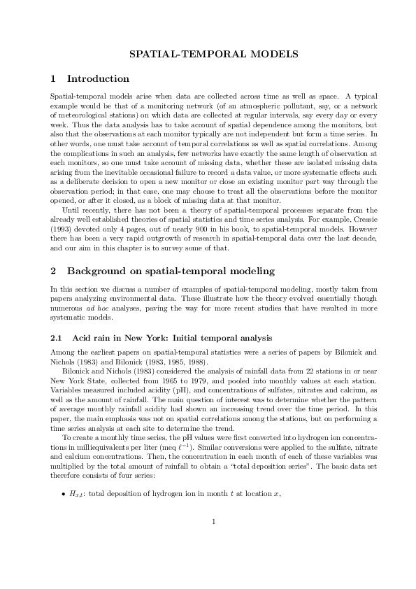 Pdf Spatial Temporal Models
