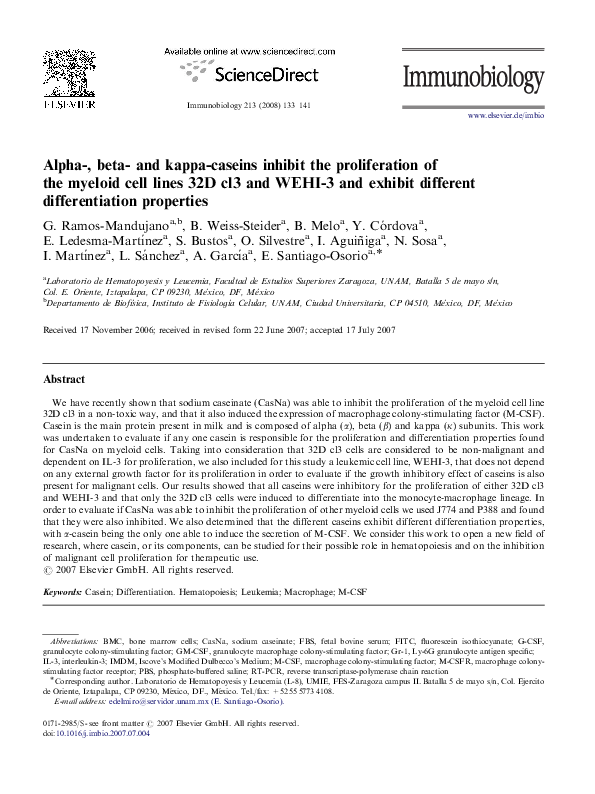 (PDF) Alpha-, beta- and kappa-caseins inhibit the proliferation of the ...