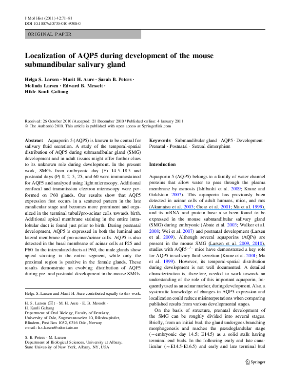 (PDF) Localization of AQP5 during development of the mouse ...