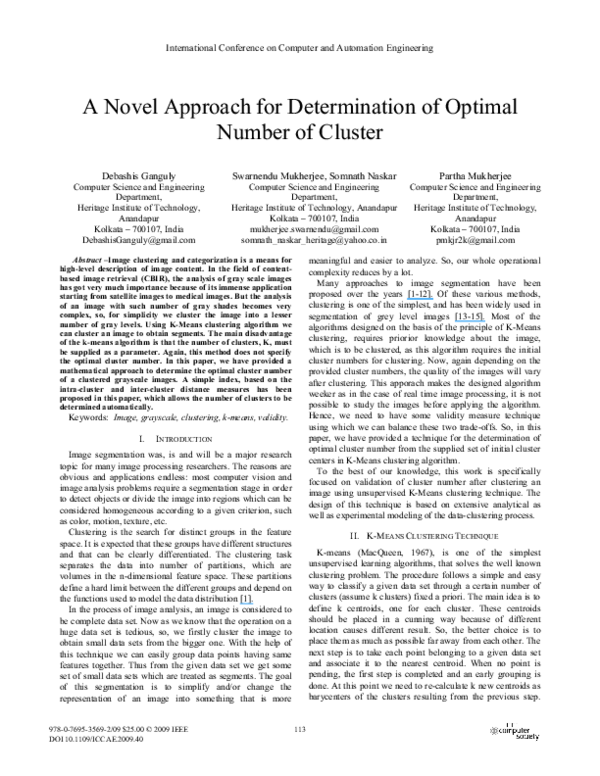 (PDF) A Novel Approach for Determination of Optimal Number of Cluster (PDF) A Novel Approach for Determination of Optimal Number of Cluster