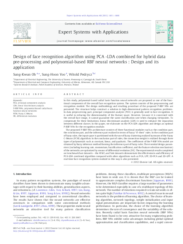 Pdf Design Of Face Recognition Algorithm Using Pca Lda Combined For