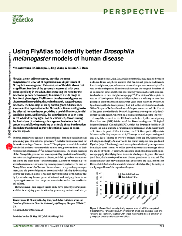 (PDF) Using FlyAtlas to identify better Drosophila models of human disease