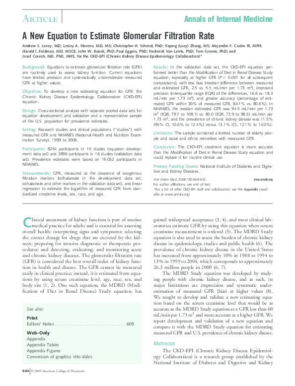 (PDF) A New Equation to Estimate Glomerular Filtration Rate